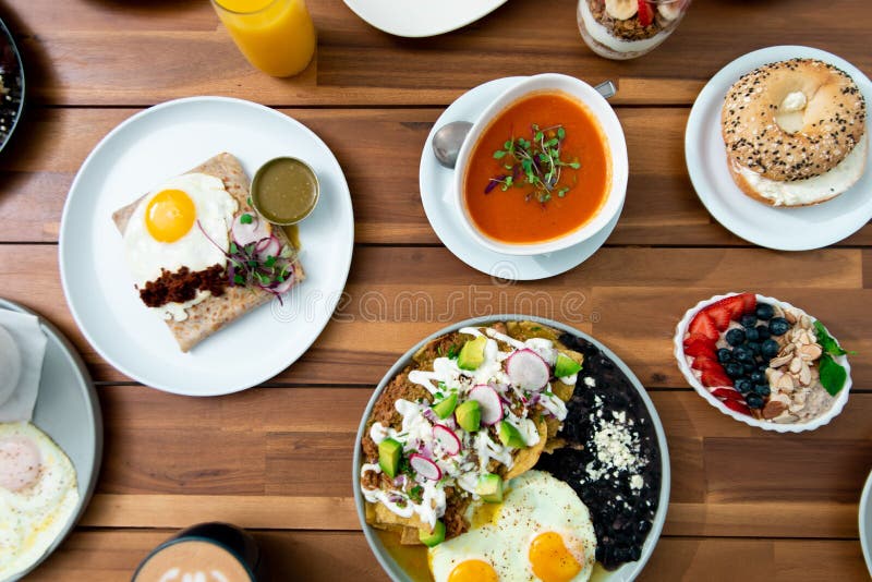 Top View of a Set of Different Dishes on a Table Stock Image - Image of ...