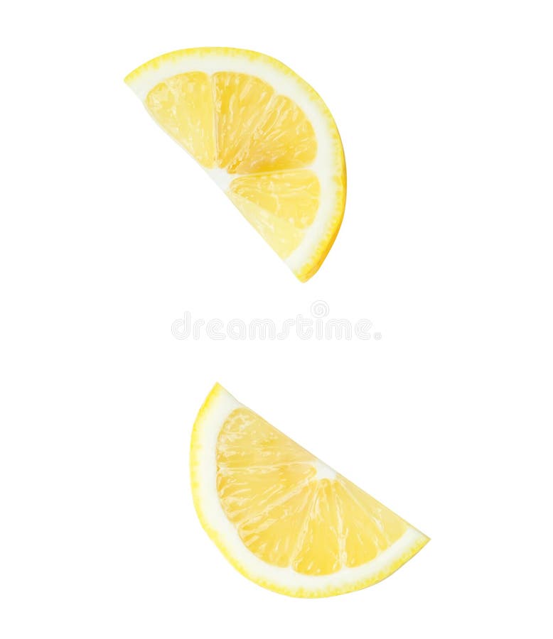 Top View Set of Fresh Yellow Lemon Slices or Quarters Scattering ...