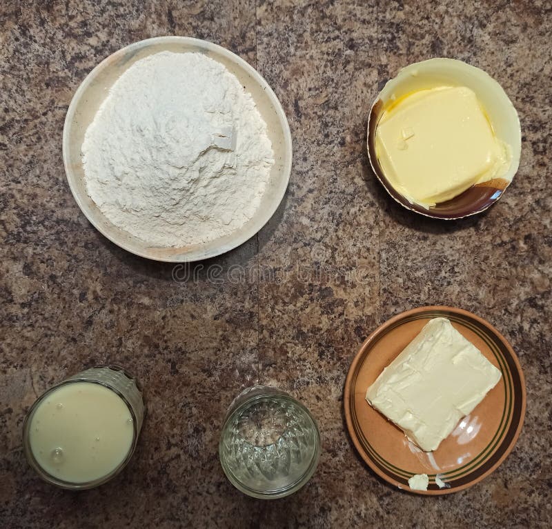 Set of Ingredients for Cake on Table Stock Photo - Image of baked ...