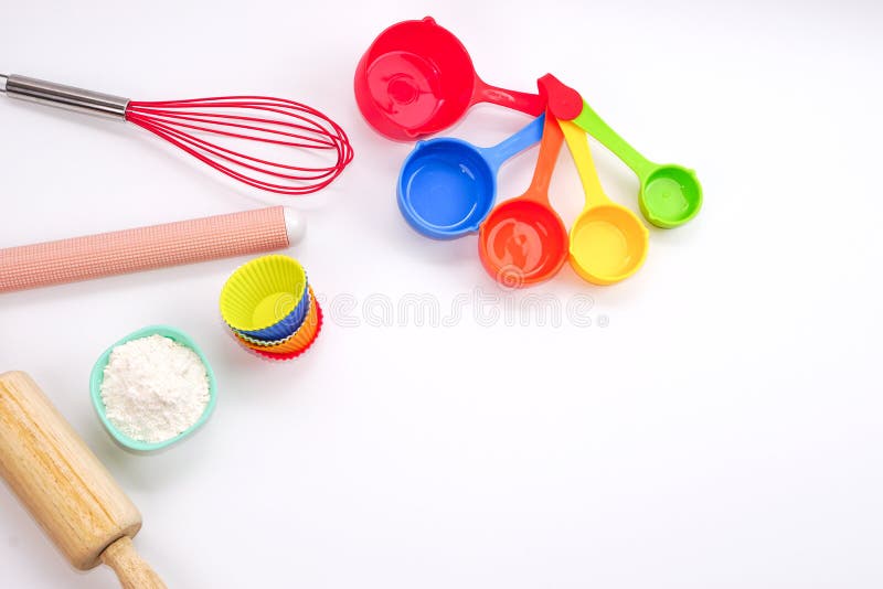 Top View Set of Kitchen Utensils and Ingredients for Bakery. Materials ...