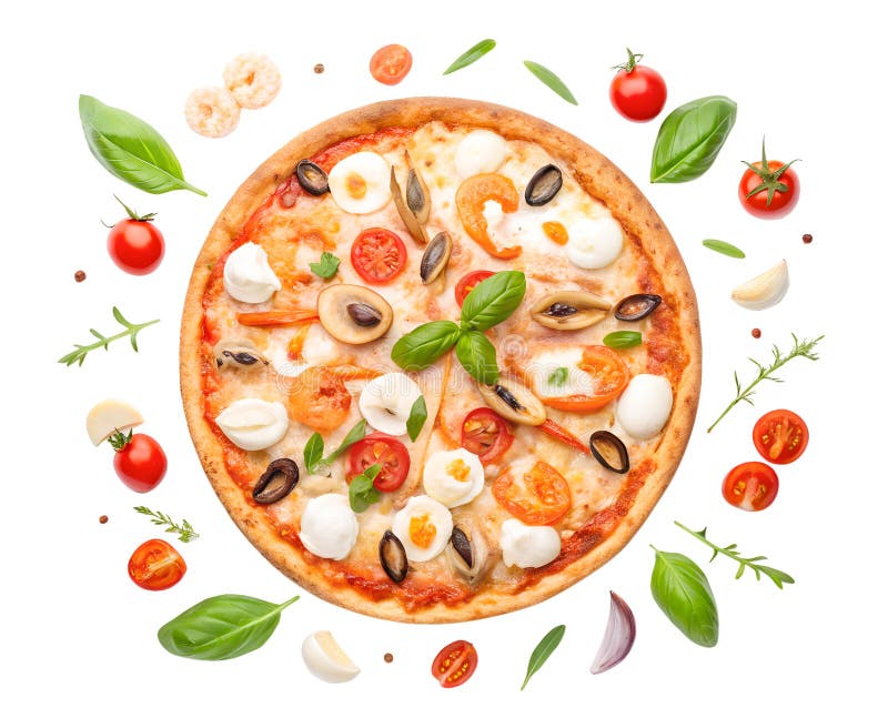 Top View Set of Pizza Seafood with Spices in Circle Shape Isolated on ...