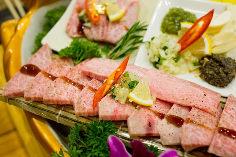 Top View of Set of Striped Calf Beef Prepare for Grilled, Focus ...