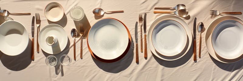 Top View of a Set Table with Empty Plates and Glasses Stock Image ...
