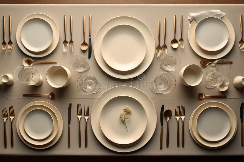 Top View of a Set Table with Empty Plates and Glasses Stock Image ...