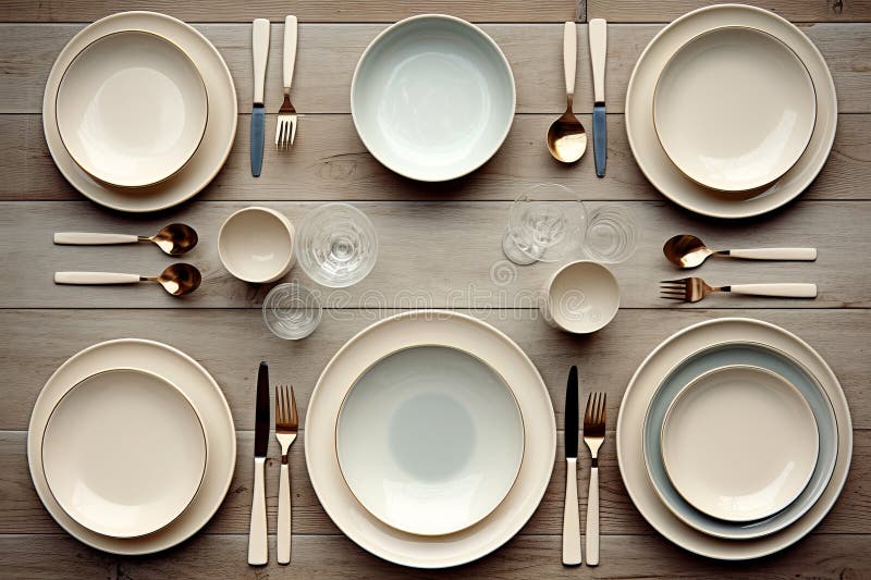 Top View of a Set Table with Empty Plates and Glasses Stock Image ...