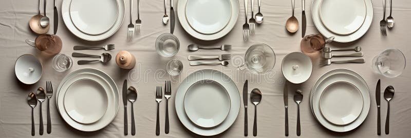 Top View of a Set Table with Empty Plates and Glasses Stock Image ...