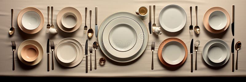 Top View of a Set Table with Empty Plates and Glasses Stock Image ...