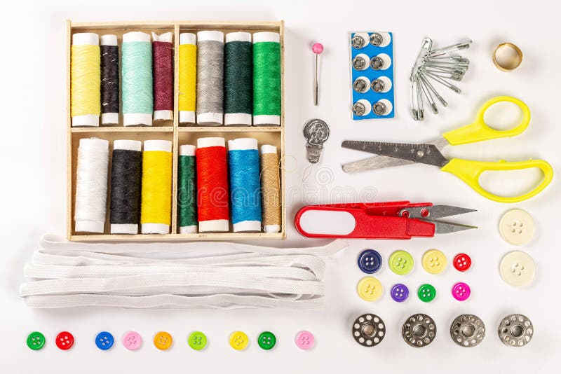 Top View, a Set of Threads, Needles, Buttons and Other Accessories for ...