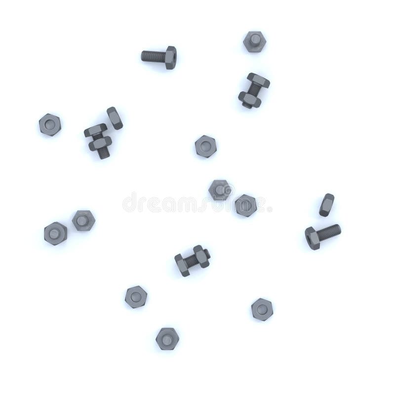 Top View of Several Bolts and Nuts Scattered Stock Illustration ...