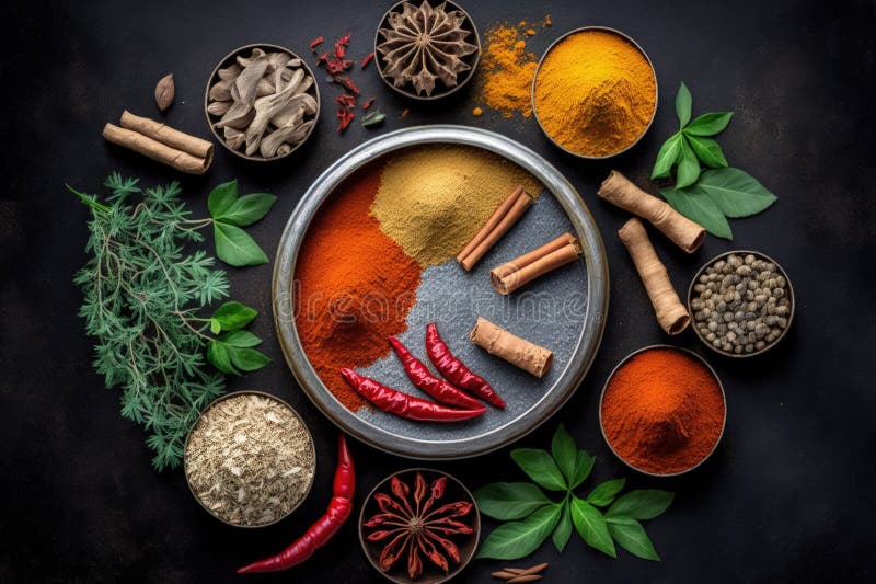 Top View of Several Herbs and Spices Stock Illustration - Illustration ...