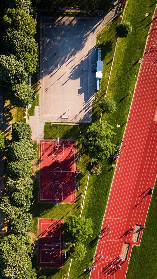 Top View of Several Playing Fields and a Running Track Surrounded by ...