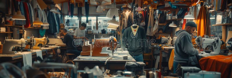 Top View of a Sewing Workshop with Seamstresses and Sewing Machines ...