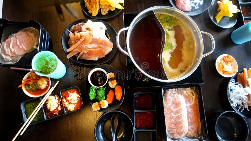 Top View of Shabu Table in Buffet Restaurant Stock Image - Image of ...