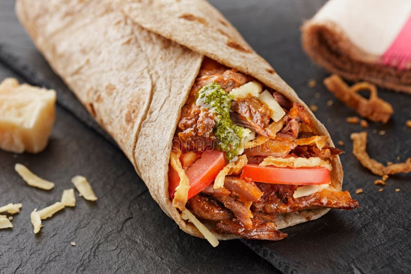 Top View of a Shawarma with Meat and Vegetables Stock Image - Image of ...