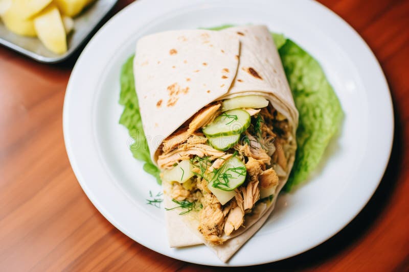 Top View of a Shawarma Sandwich with Green Pickles on the Side Stock ...