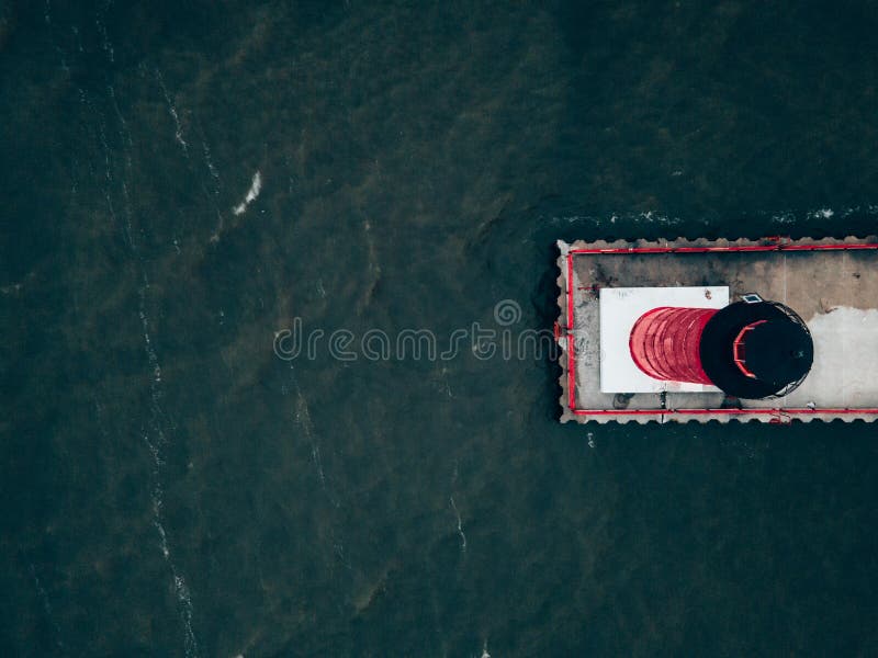 Top View of Sheboygan Breakwater Lighthouse Stock Photo - Image of ...