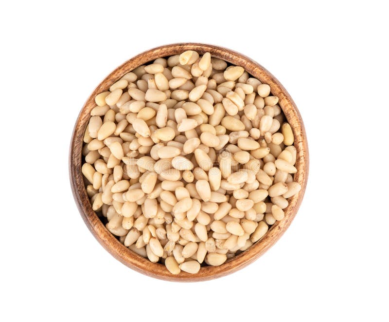 Top View of Shelled Pine Nuts in a Wooden Bowl. Stock Photo - Image of ...
