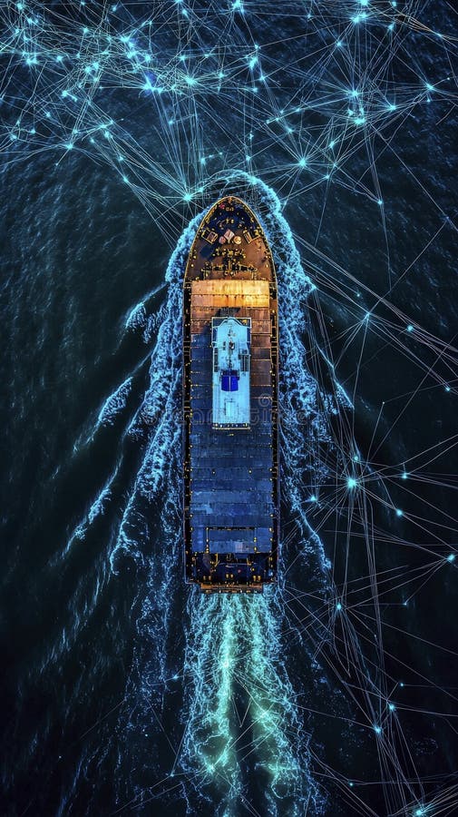 Top View of Ship with Digital Network Connections Stock Illustration ...