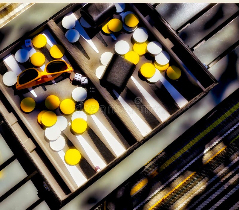 Top View of Short Backgammon Board Game with Sunglasses and Dice Stock ...