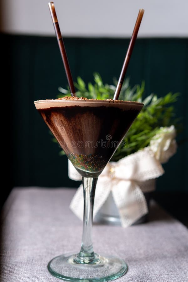 Top View Shot of a Chocolate Milk Shake on a Glass Stock Image - Image ...