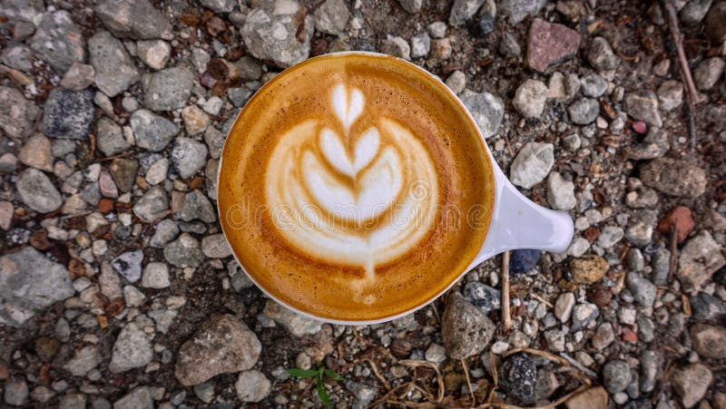 Top View Shot of a Cup of Coffee on the Ground Stock Photo - Image of ...