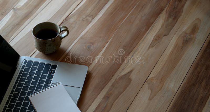 Top View Shot of Office Desktop with Laptop Stock Image - Image of ...