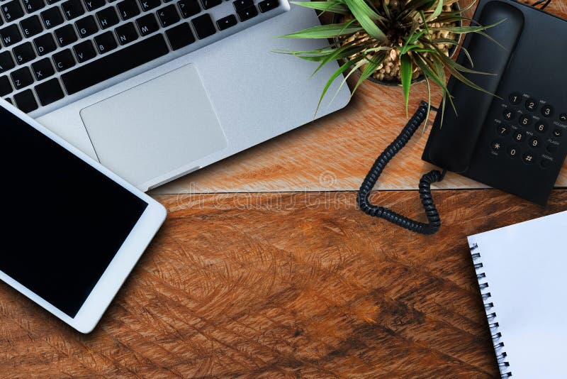 Top View Shot Office Stuff with Laptop and Notebook with Tablet Stock ...