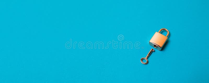 The Top View Shot of Padlock and Key on Background Stock Image - Image ...