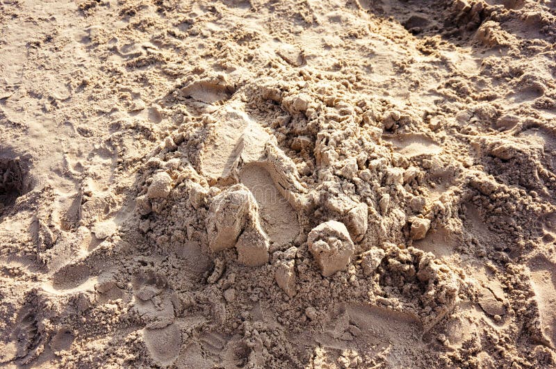 Top View Shot of Sand Texture, Ruins of the Small Sandy Construction on ...