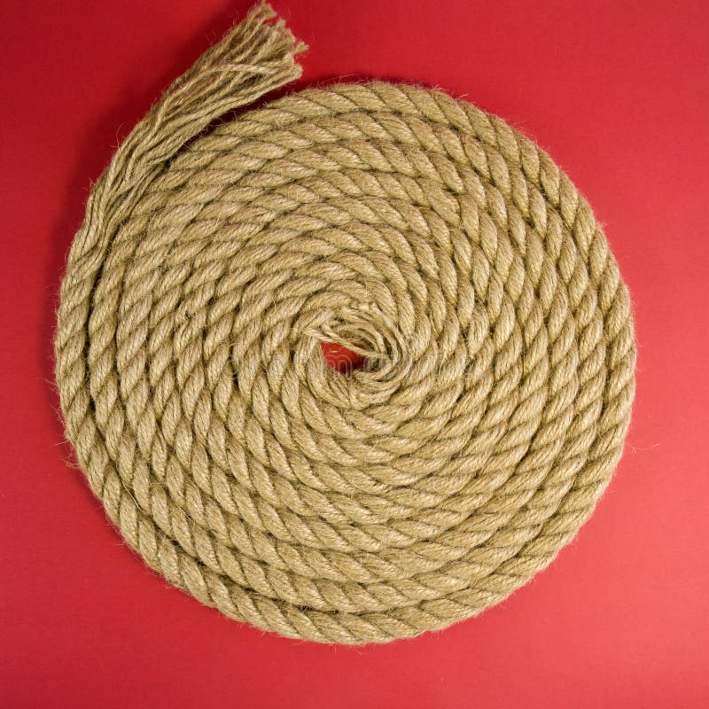Top View Shot with Selected Focus of Hemp Rope on Red Background Stock ...