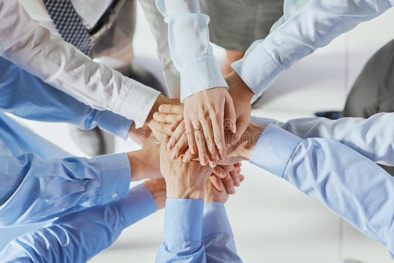 Top View Shot of Stack of Hands. Young College Students Putting Their ...
