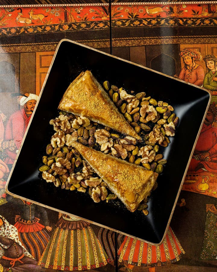 Top View Shot of Triangular Baklava Piece with Cajun Stock Photo ...