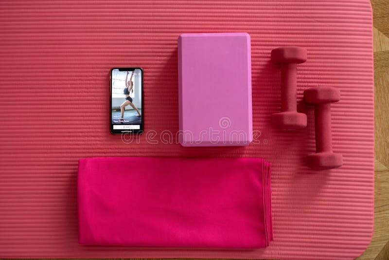 Top View Shot of a Yoga Training Essentials with a Training Program on ...
