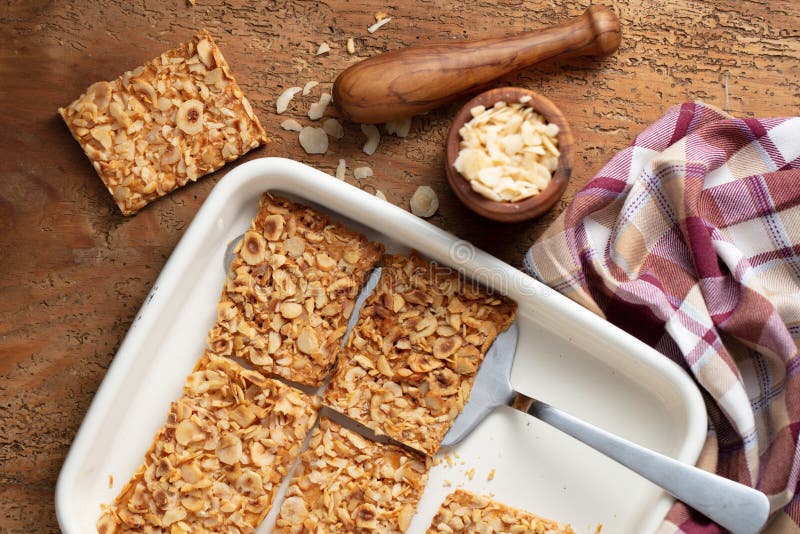 Top View Shots of Sliced Cake with Nuts in a Plate Stock Image - Image ...