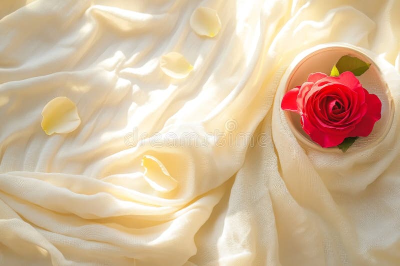 Top View Showcasing Blooming Red Roses on a Plain White Cloth with ...