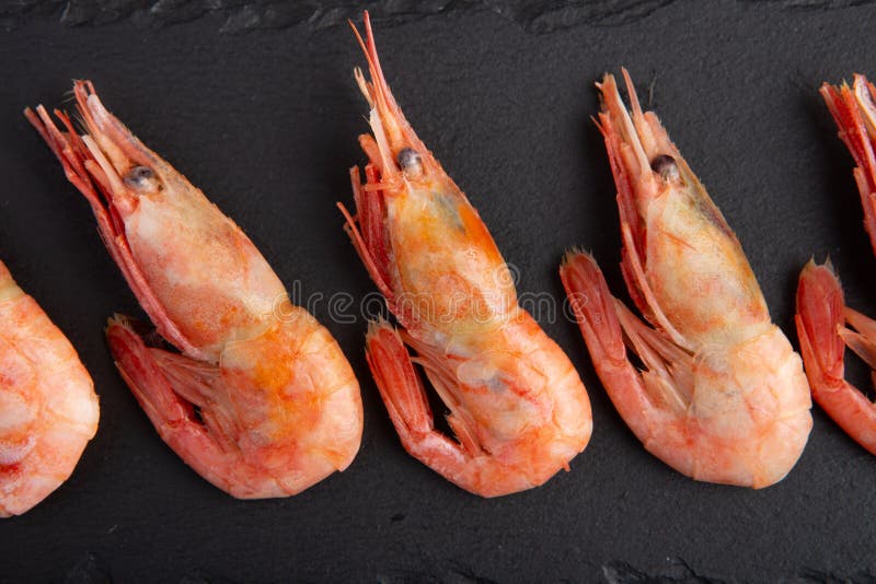 Top View of Shrimps on Black Slate Stock Image - Image of garlic ...