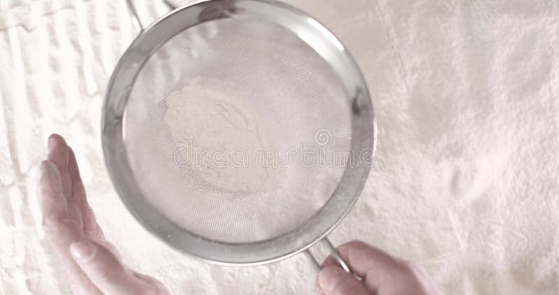 Top View, Sifting Flour through a Sieve. Stock Video - Video of cook ...