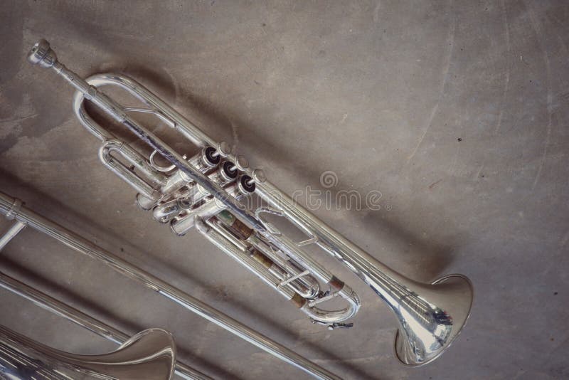 Top View Silver Trumpet Instrument for Jazz Band or Marching Band ...