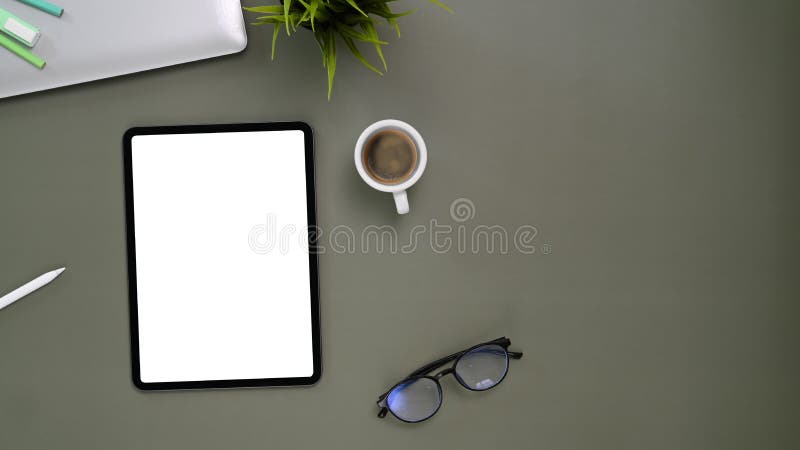 Simple Top View Wood Table - Creative Flat Lay Office Desk. Laptop ...