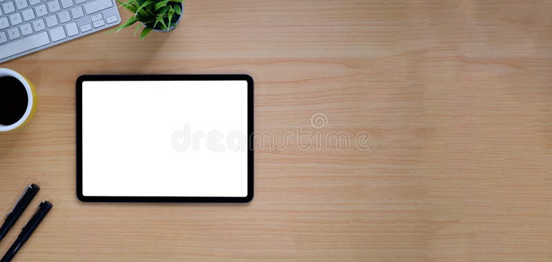 Top View of Simple Workspace with Mock-up Tablet, Computer Device and ...