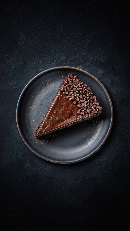 Top View of Chocolate Cake Slice on a Dark Plate Stock Photo - Image of ...