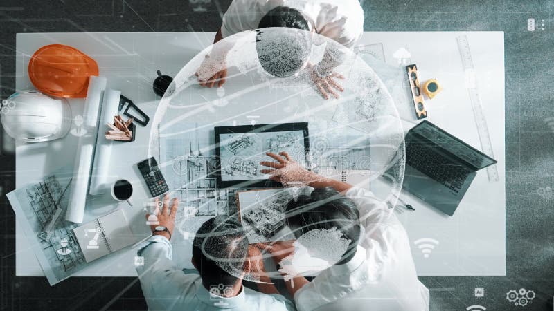 Top View of Smart Engineer Team Working Together and Shake Hand ...