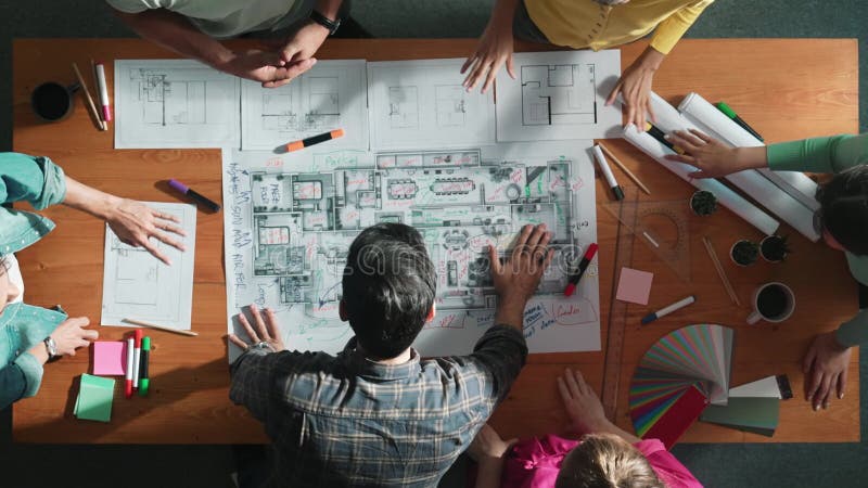 Top View of Skilled Civil Engineer Talking while Standing at Meeting ...