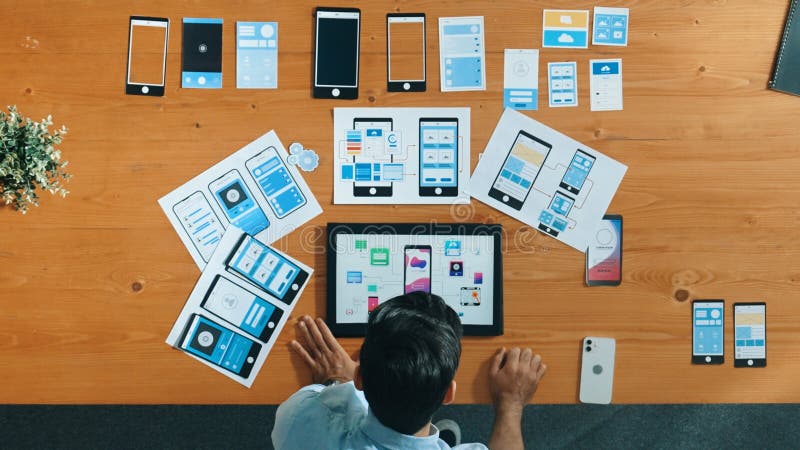 Top View of Skilled Developer Walking and Placing Ux Ui Software ...