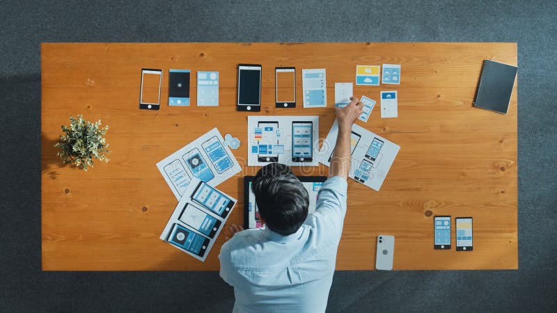 Top View of Skilled Developer Walking and Placing Ux Ui Software ...