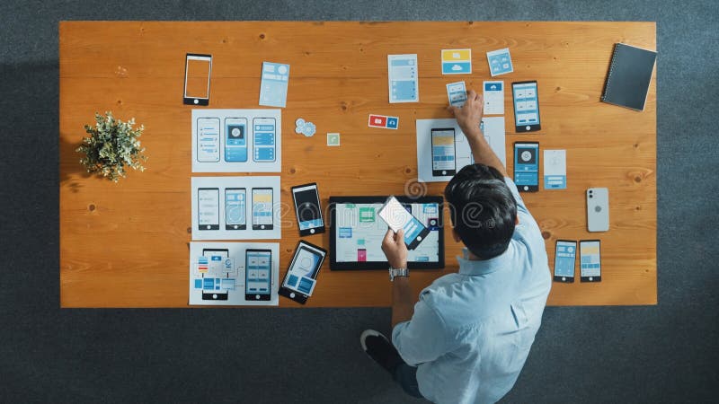 Top View of Skilled Developer Walking and Placing Ux Ui Software ...