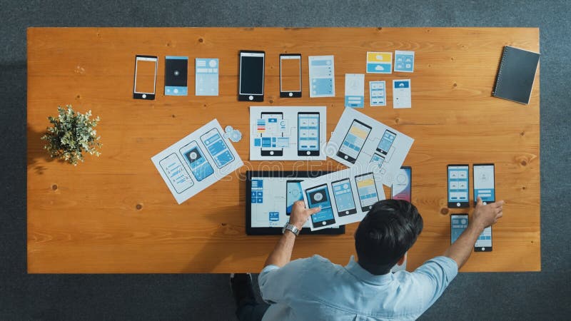 Top View of Skilled Developer Walking and Placing Ux Ui Software ...