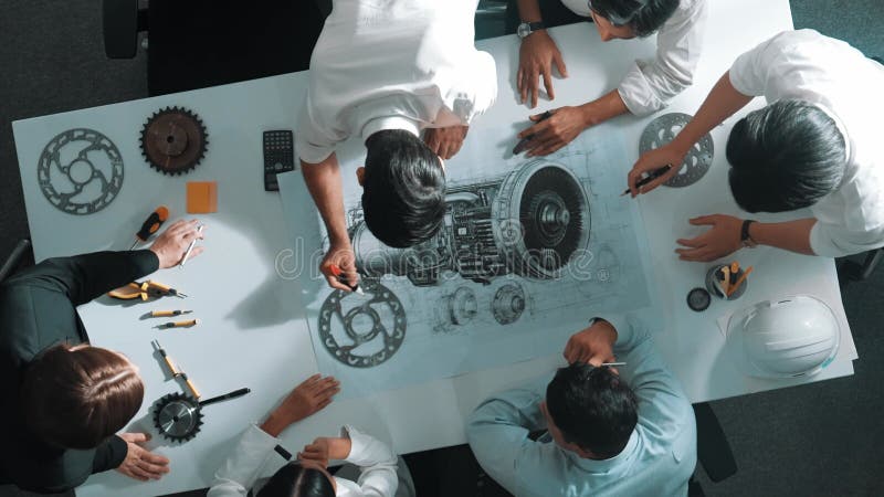 Top Down View of Skilled Engineer Talking about Turbine Engine ...