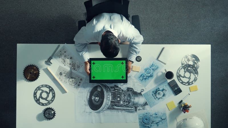 Top View of Engineer Writing in Paper while Looking at Tablet ...