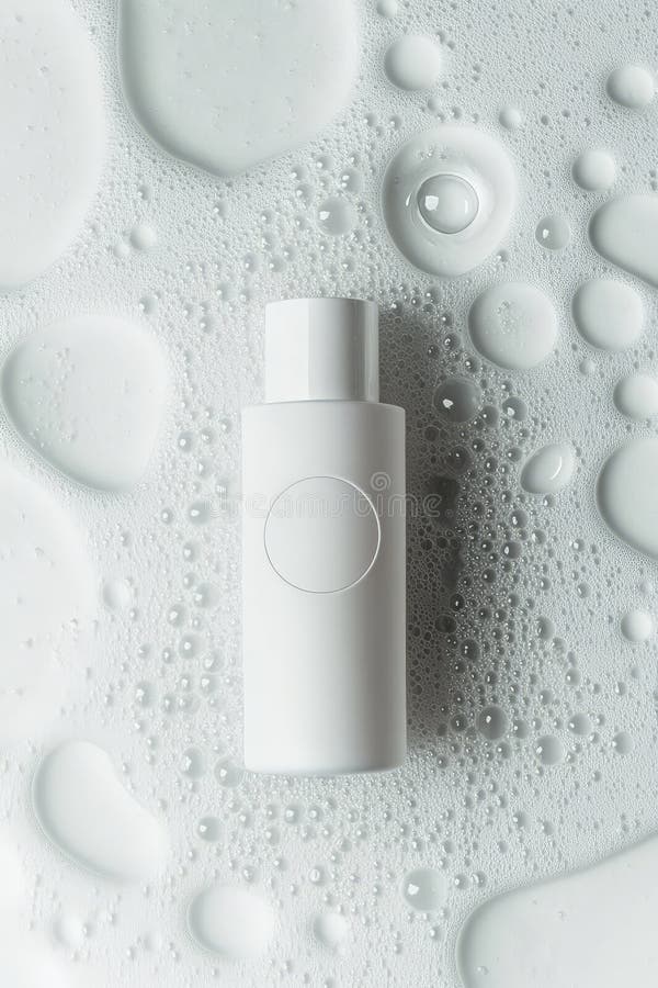 Top View of a Sleek Facial Cream Bottle, Surrounded by Translucent ...